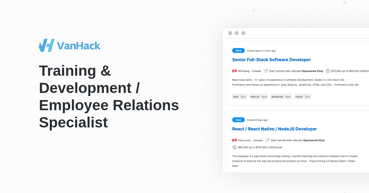 Training & Development / Employee Relations Specialist - VanHack